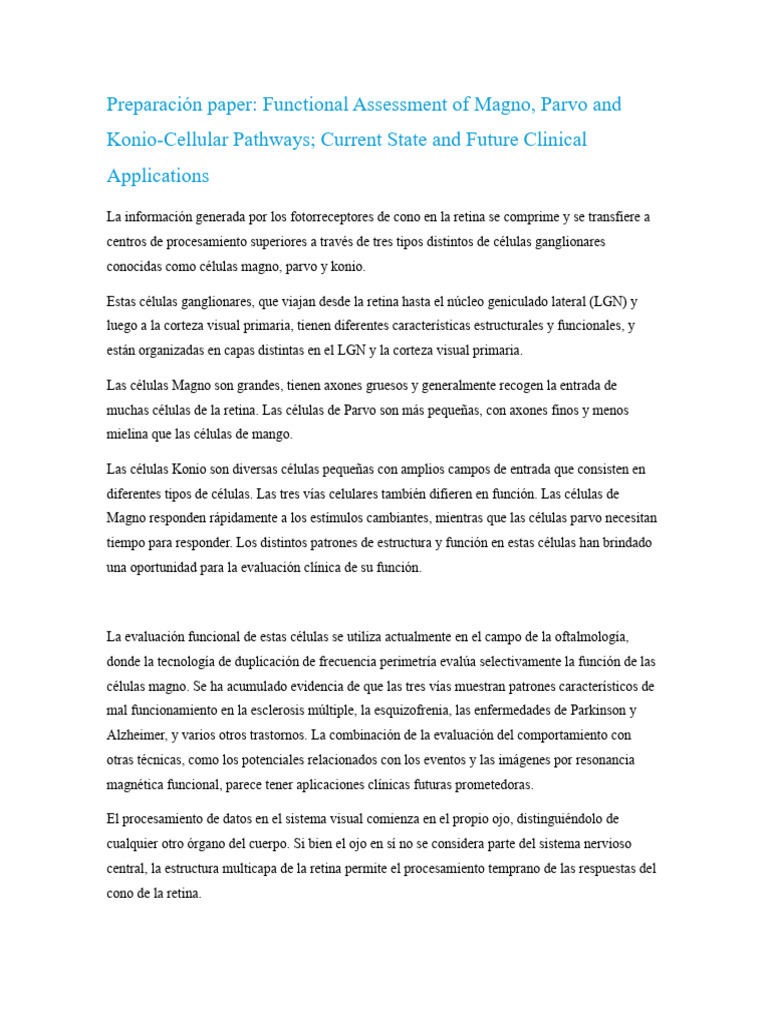 Functional Assessment of Magno, Parvo and Konio-Cellular Pathways ...