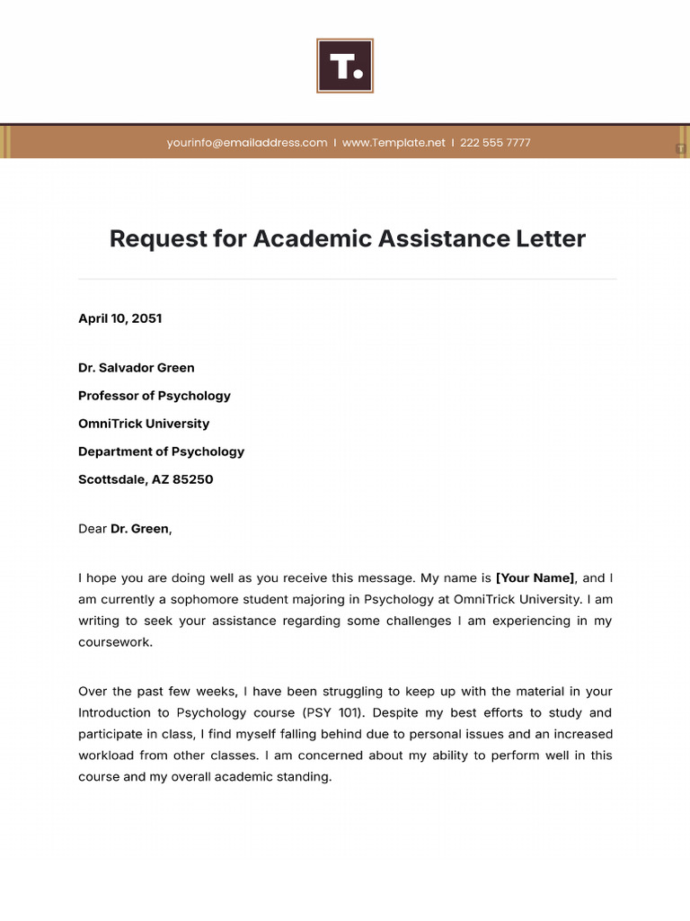Free Request For Academic Assistance Letter Template - Edit Online & Download | PDF