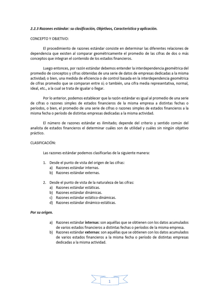 Razones Estándar | PDF | Mediana | Estado financiero