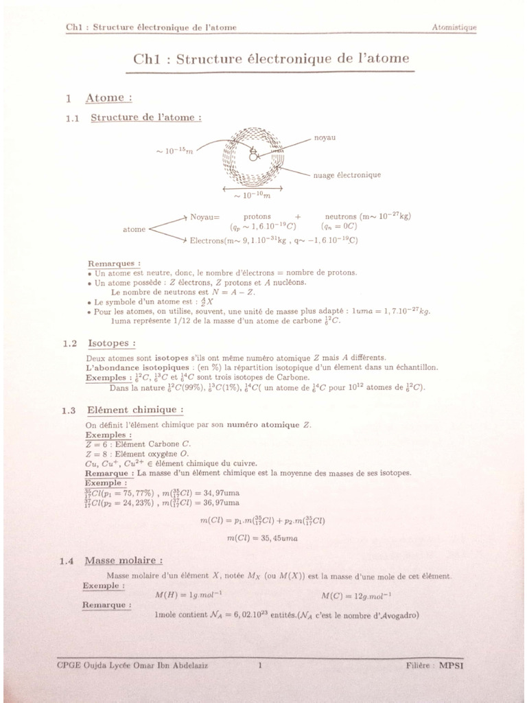 ch1 Atomistique | PDF