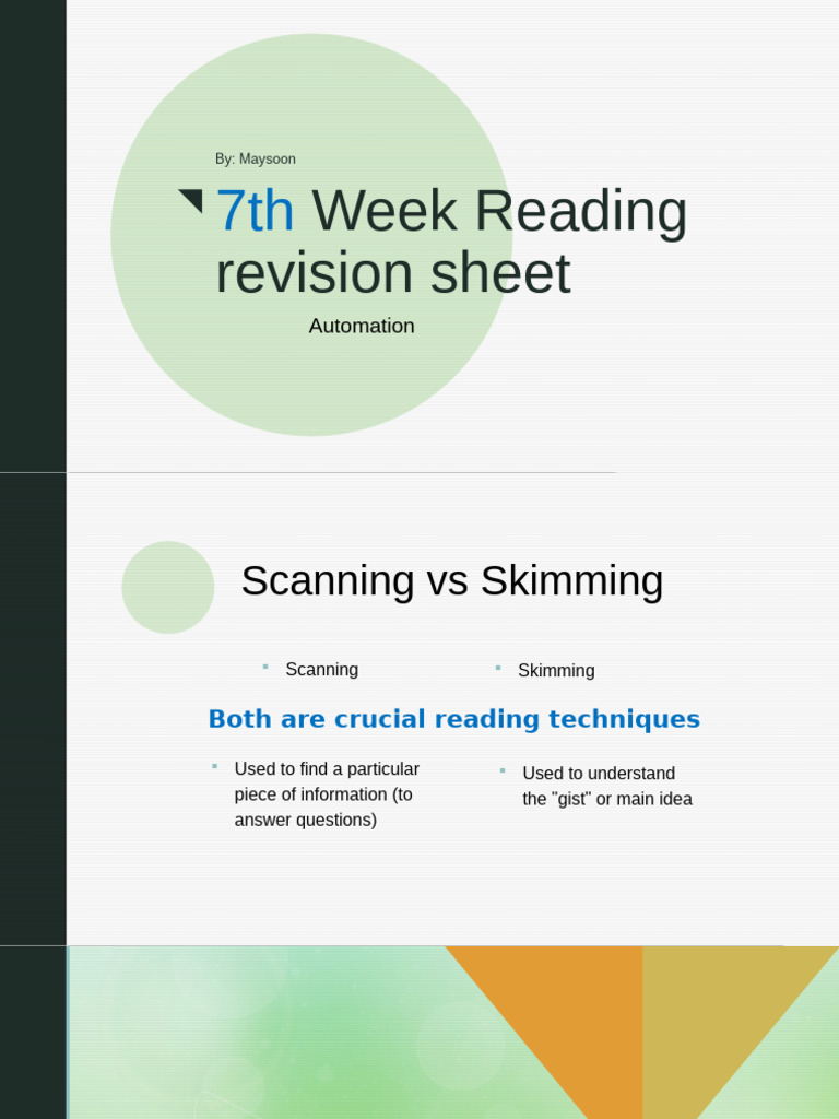 7th Week Reading Revision Sheet | PDF