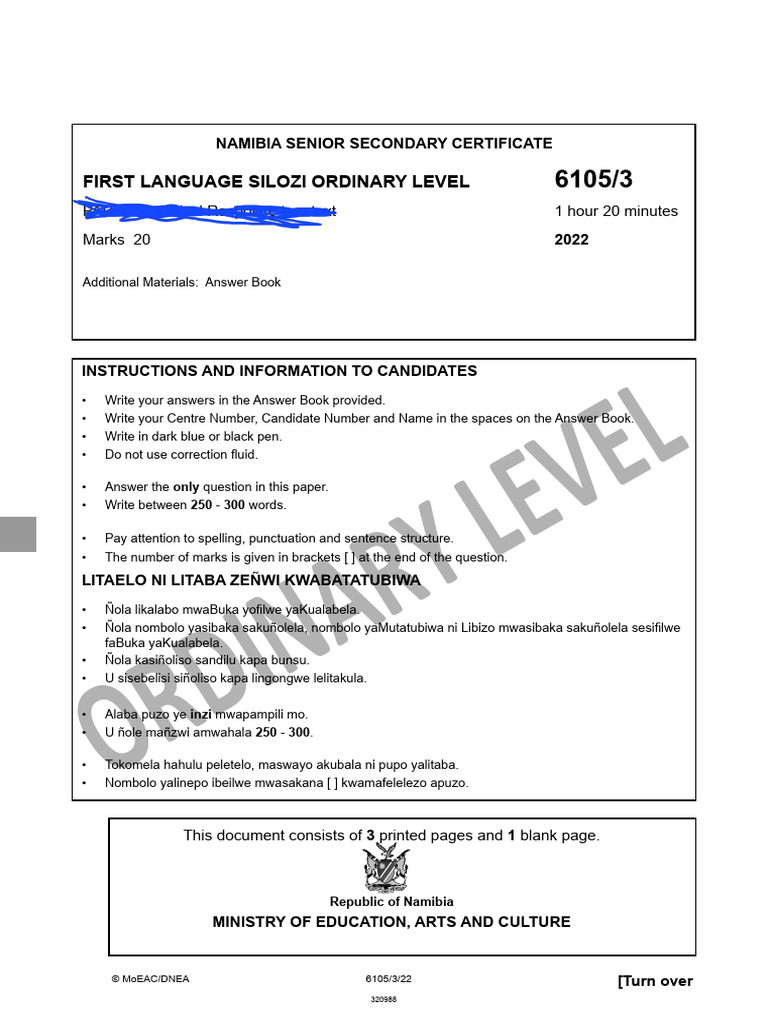 NSSCO - First Language Silozi Paper 3 6105-3 - Fir - 241111 - 234030 | PDF