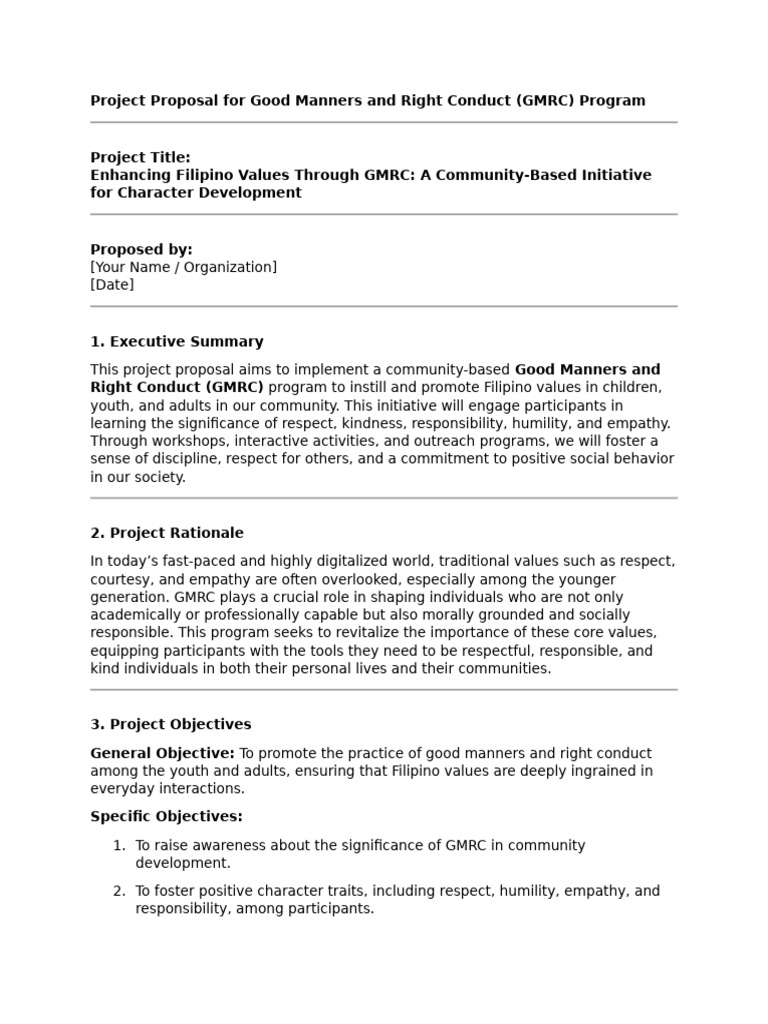 Project Proposal For Good Manners and Right Conduct | PDF | Community ...