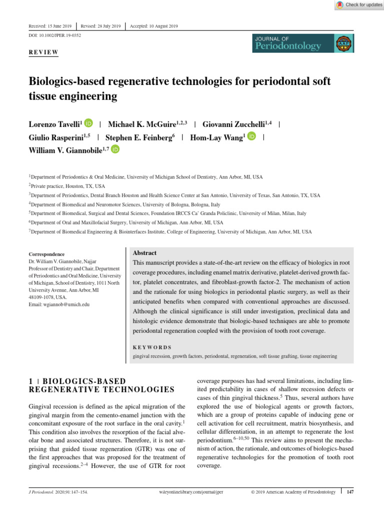 Journal of Periodontology - 2019 - Tavelli - Biologics Based ...