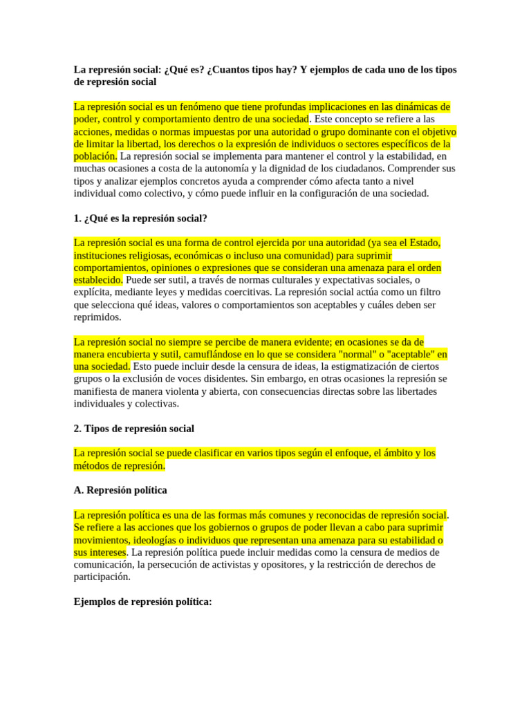 Tipos y ejemplos de represión social | PDF | Exclusión social | Sociedad