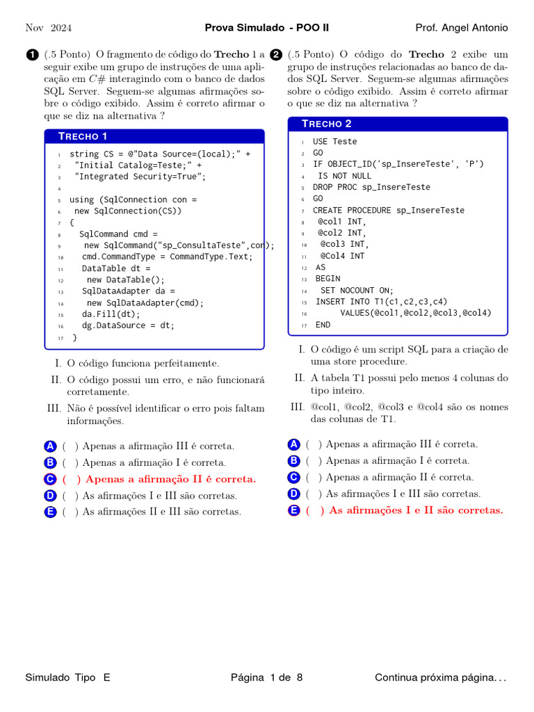 Simulado POO II - Análise de Sistemas | PDF | Model-View – Controller ...