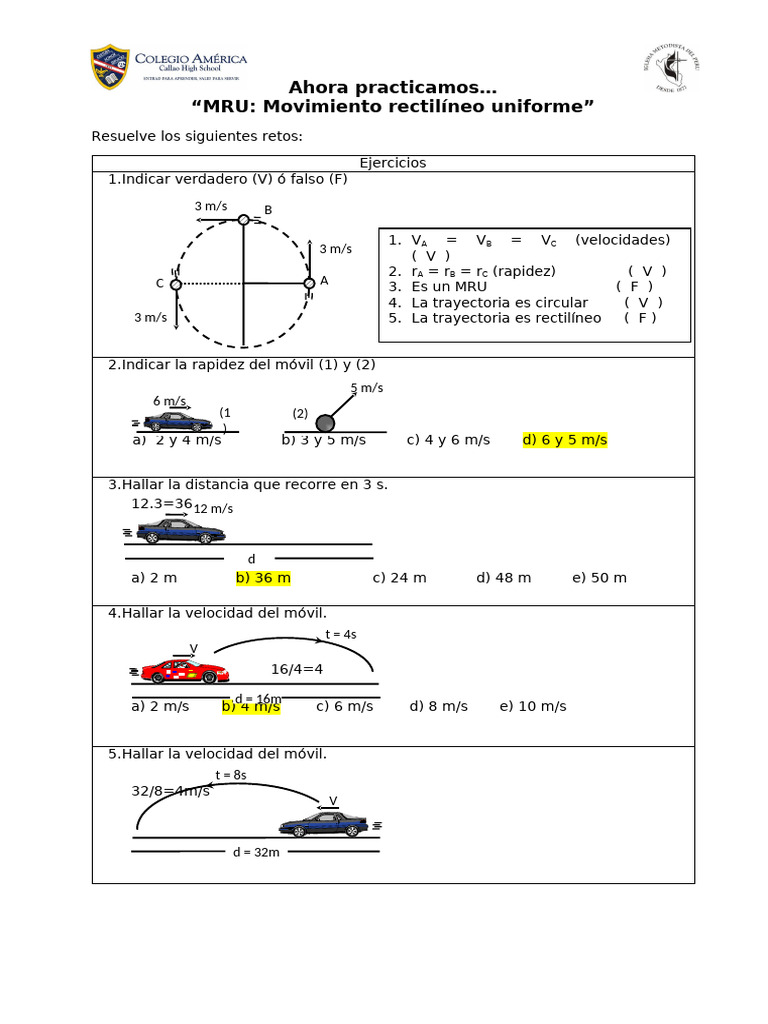 Ahora Practicamos - MRU | PDF | Movimiento (física) | Mecánica