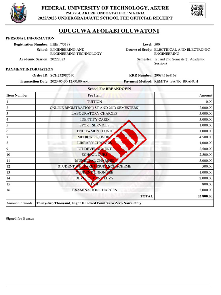 Oduguwa Afolabi Oluwatoni School Fee Receipt 500LVL-compressed | PDF | Tuition Payments ...
