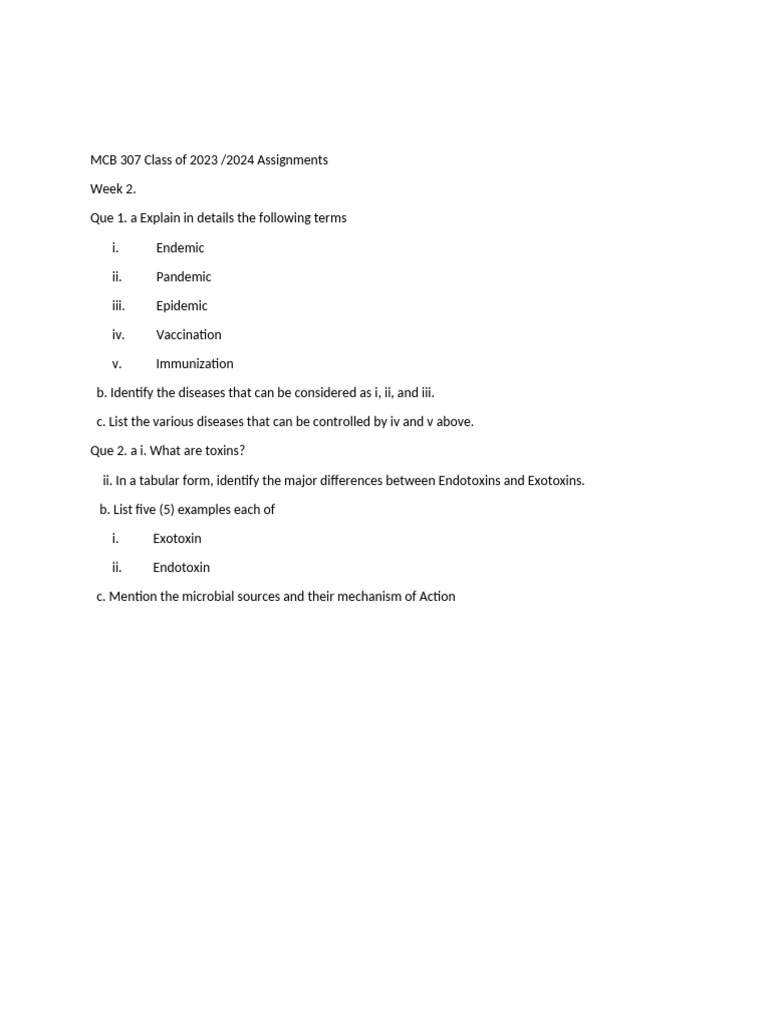 MCB 307 Week 2 Assignment | PDF