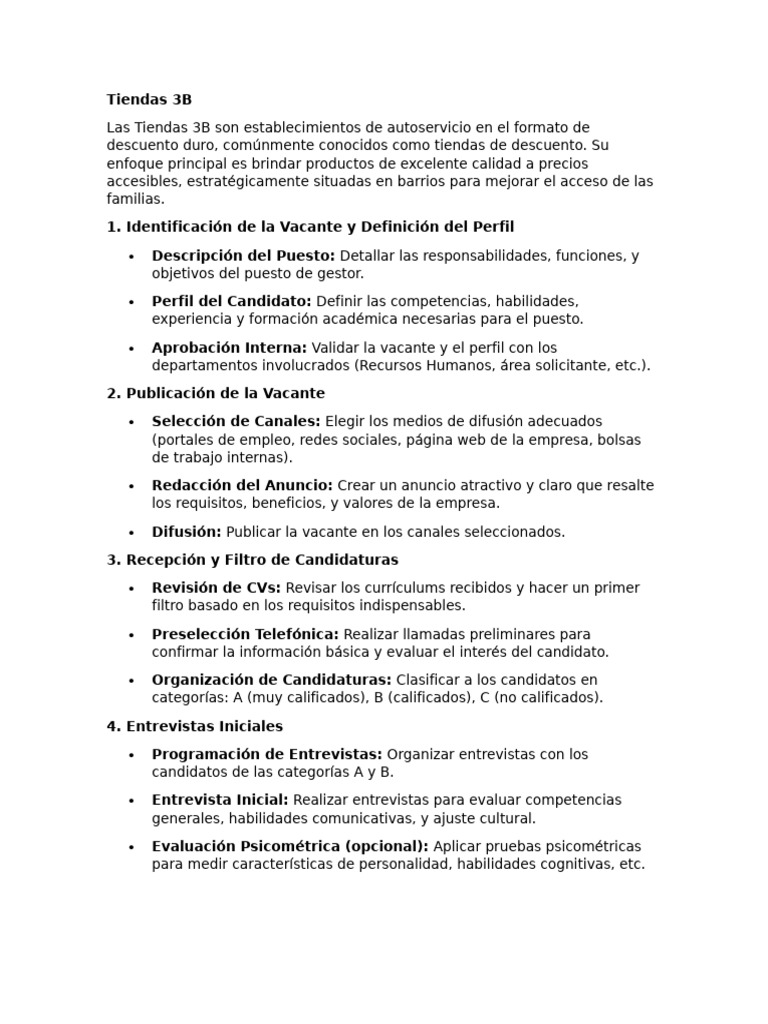 Proceso de Reclutamiento en Tiendas 3B | PDF | Reclutamiento | Gestión ...