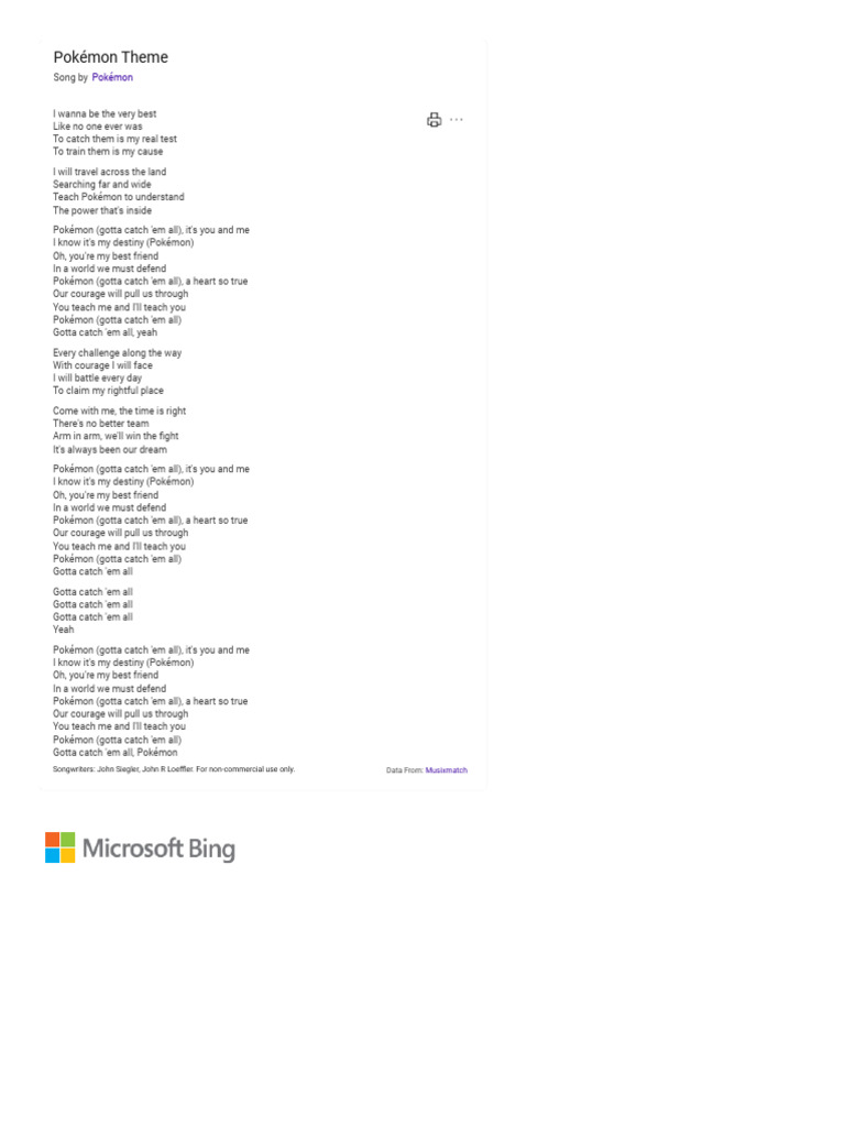 Pokemon Theme Lyrics | PDF
