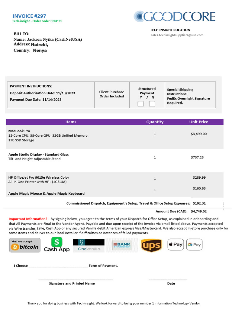 Tech Insight Order of Purchase Quotation - Jackson Nyika - CashNetUSA ...