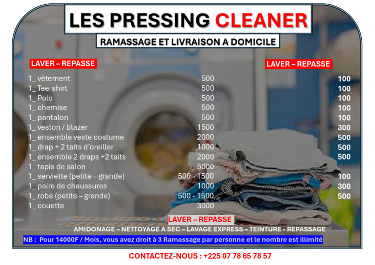 Tarifs et services de pressing à domicile | PDF