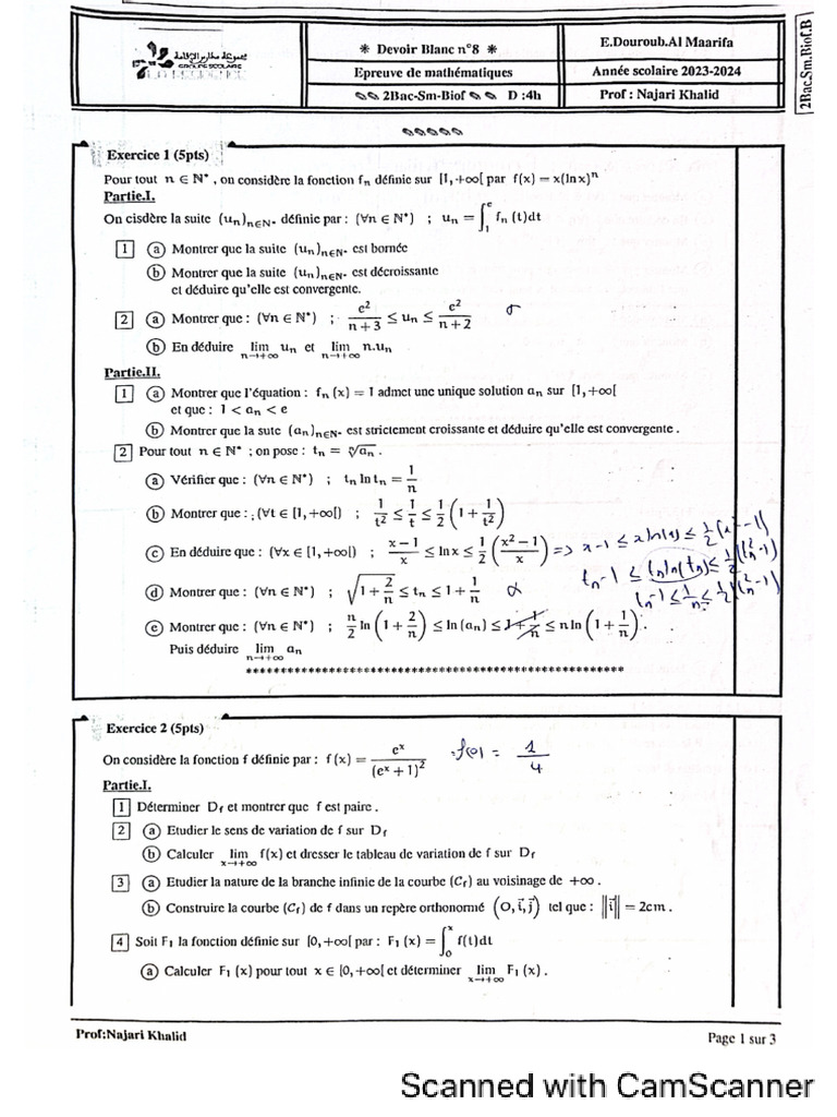 Exam Blanc Bac SM | PDF