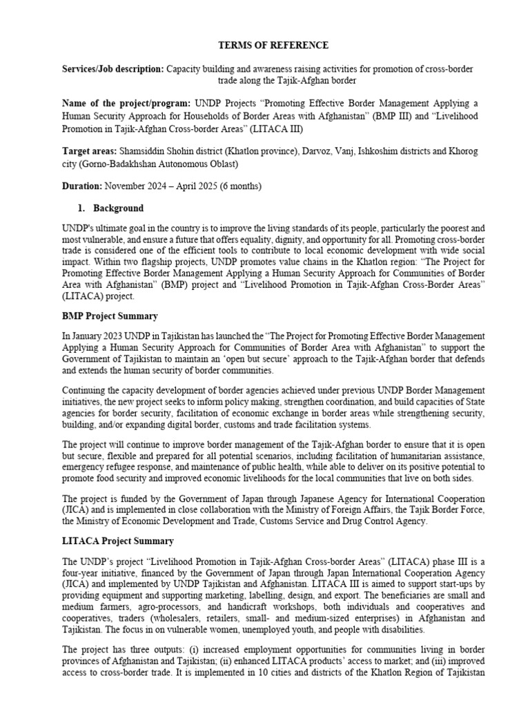 Terms of reference | PDF | Tajikistan | United Nations Development ...