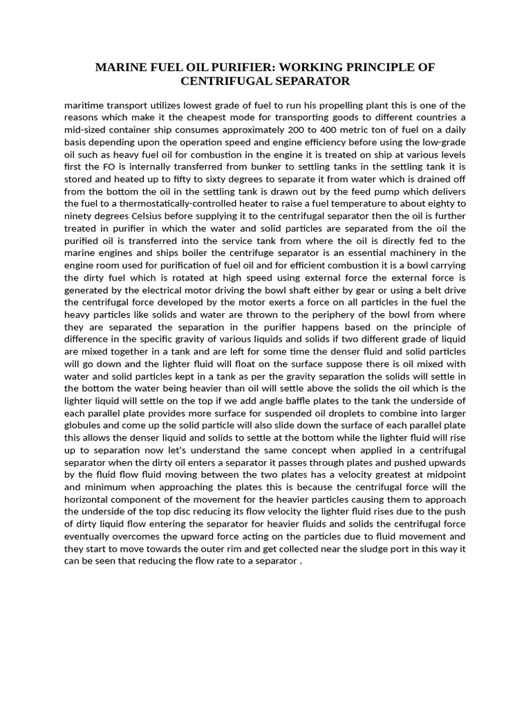 TASK5 Marine Fuel Oil Purifier Working Principle of Centrifugal | PDF ...