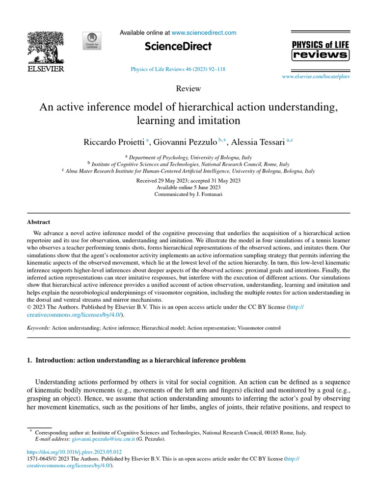Active Inference Hierarchical Action | PDF | Intention | Statistical Inference