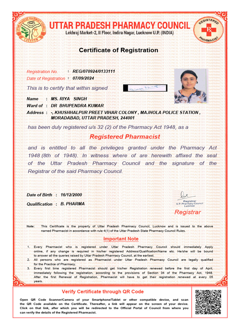Gen Rate Certificate | PDF | Pharmacy | Pharmacist