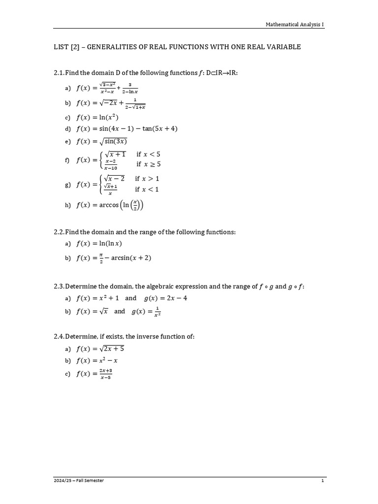 List 2_MA1 | PDF | Function (Mathematics) | Mathematics