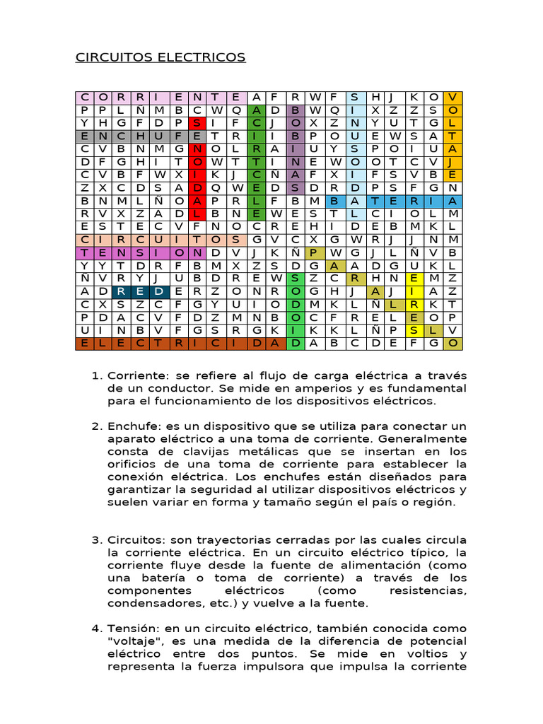 Sopa de Letras | PDF | Electricidad | Corriente eléctrica