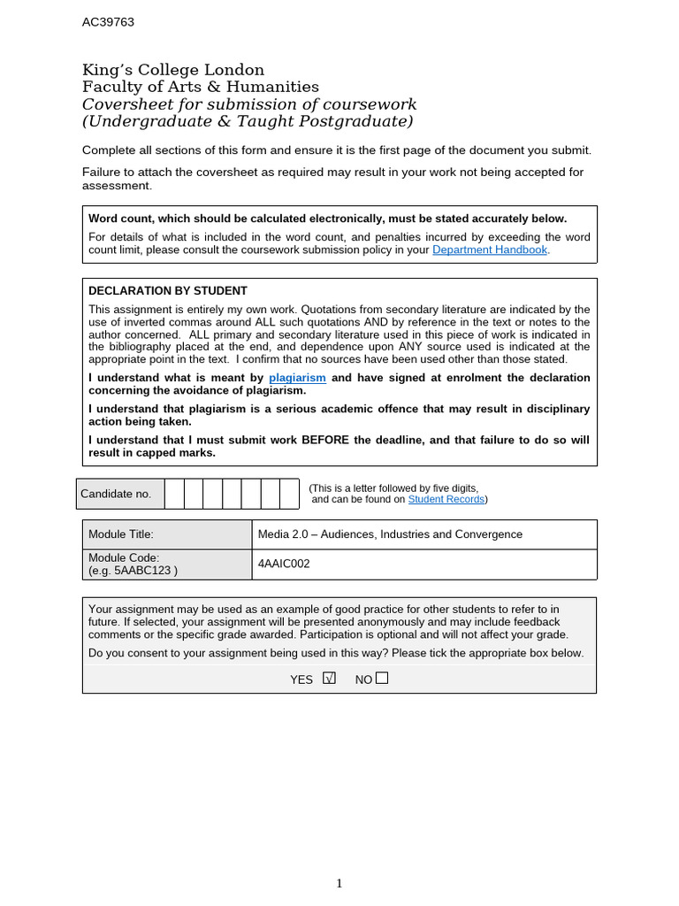 Media Artefact - Sample 2 - First (70-79) | PDF | Plagiarism