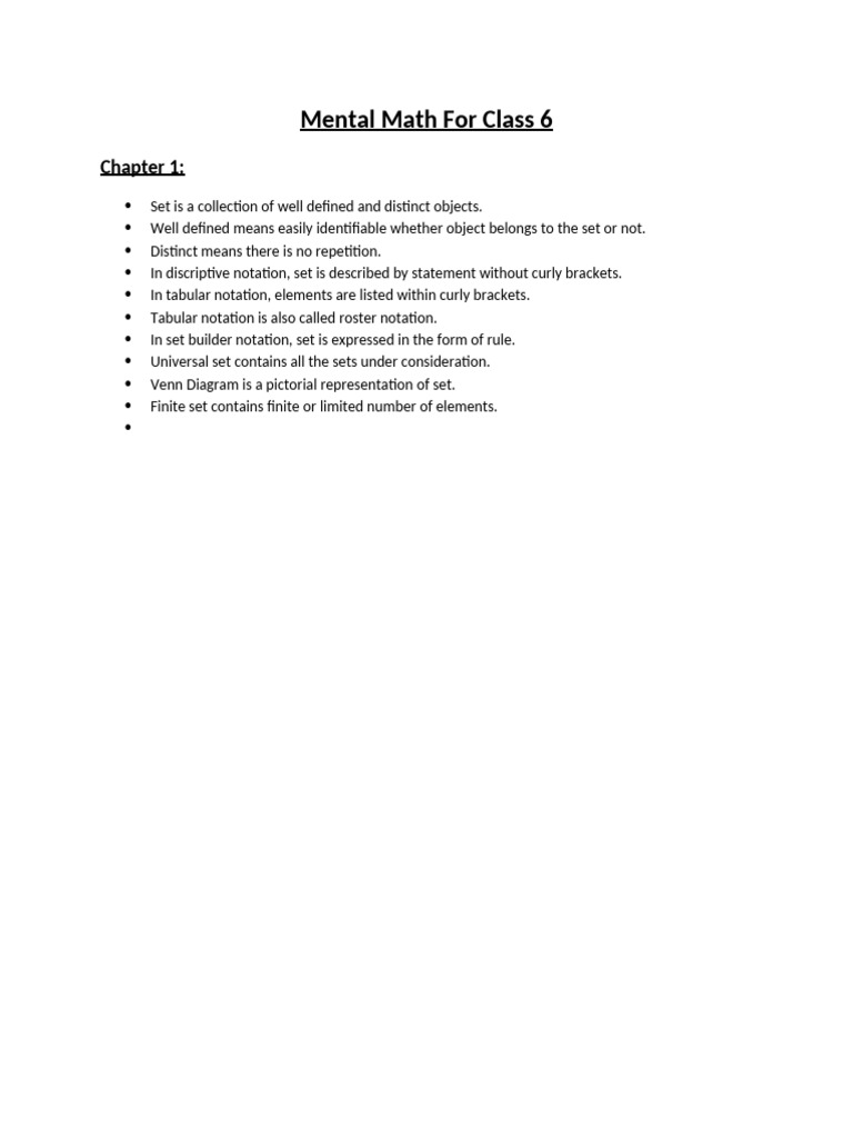 Understanding Sets in Mental Maths 6 | PDF