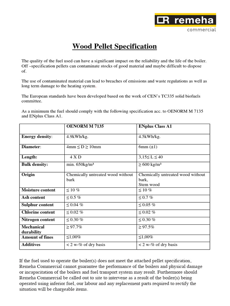 Wood Pellet Quality Specifications | PDF