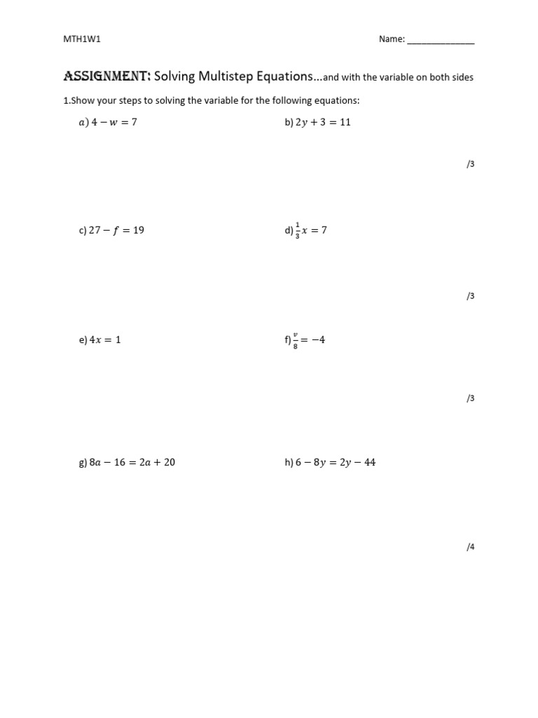 Solving Multistep Equations Assignment | PDF | Science & Mathematics ...