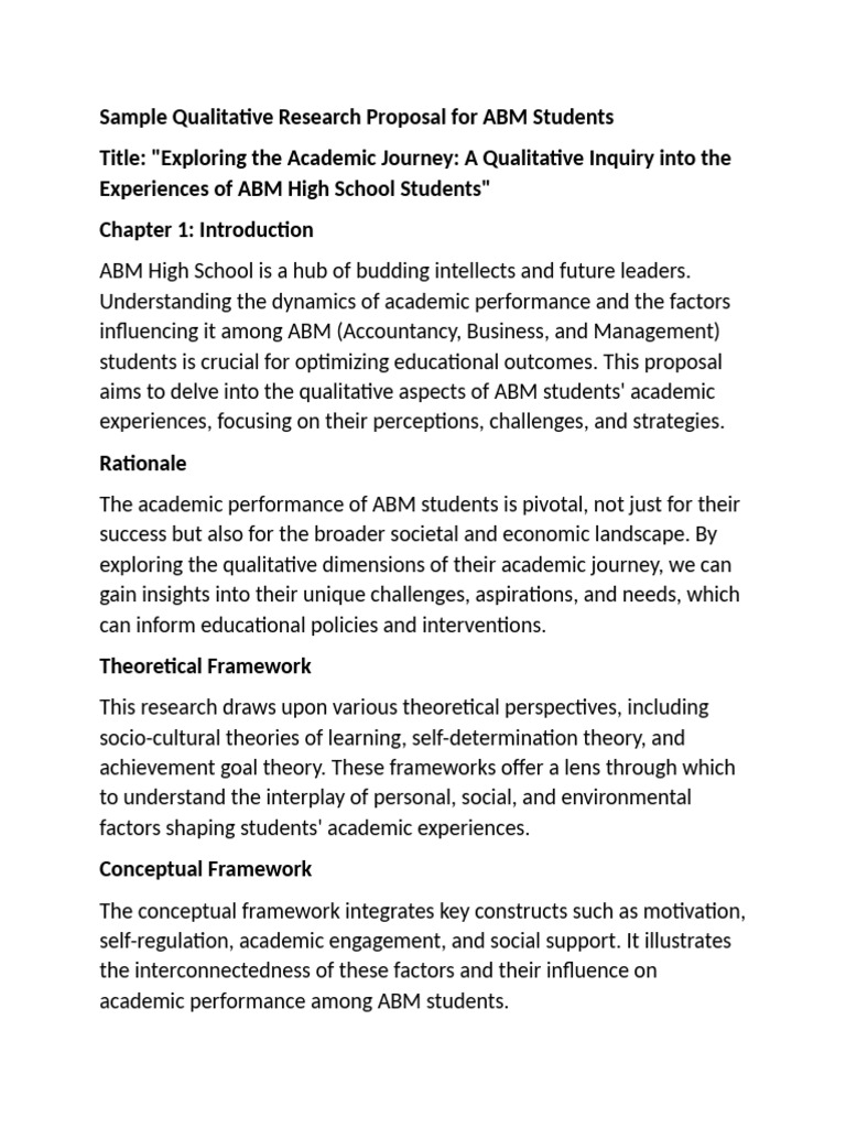Sample Qualitative Research Proposal For ABM Students | PDF | Qualitative Research | Cognition