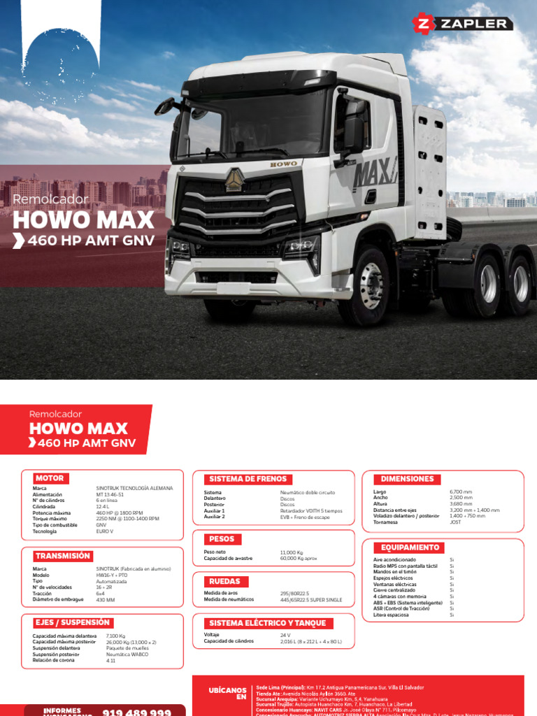 Remolcador HOWO MAX 460 HP GNV | PDF | Coche | Vehículo de motor