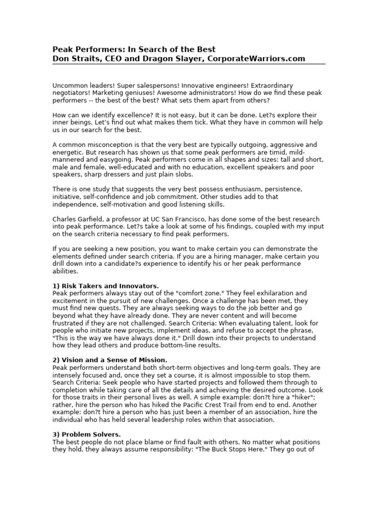 Peak Performers | PDF | Career & Growth