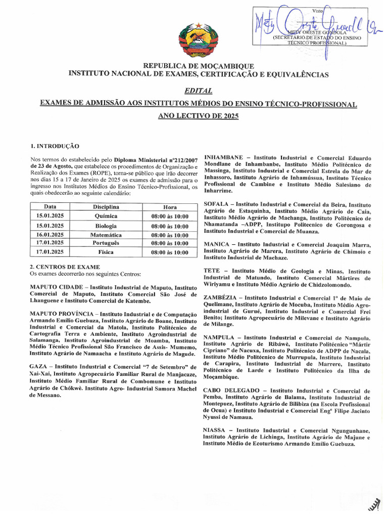 Edital Exames de Admissao Etp 2025 | PDF