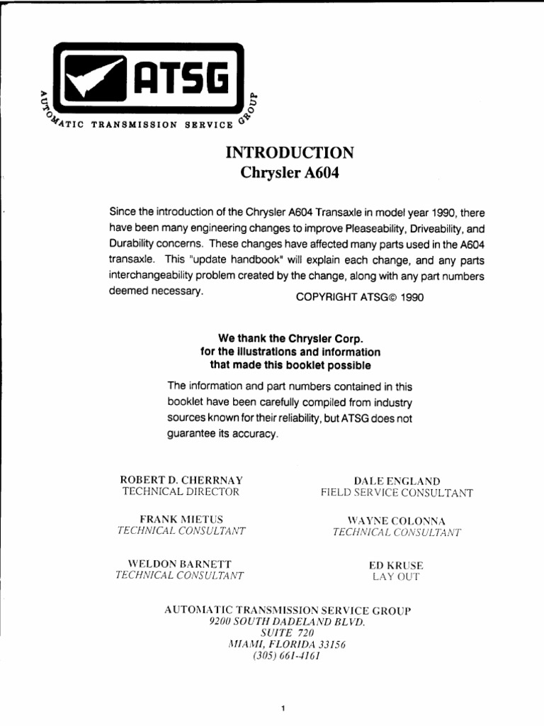 Chrysler A604 Transmission Repair Manual Atsg Automatic Transmission ...