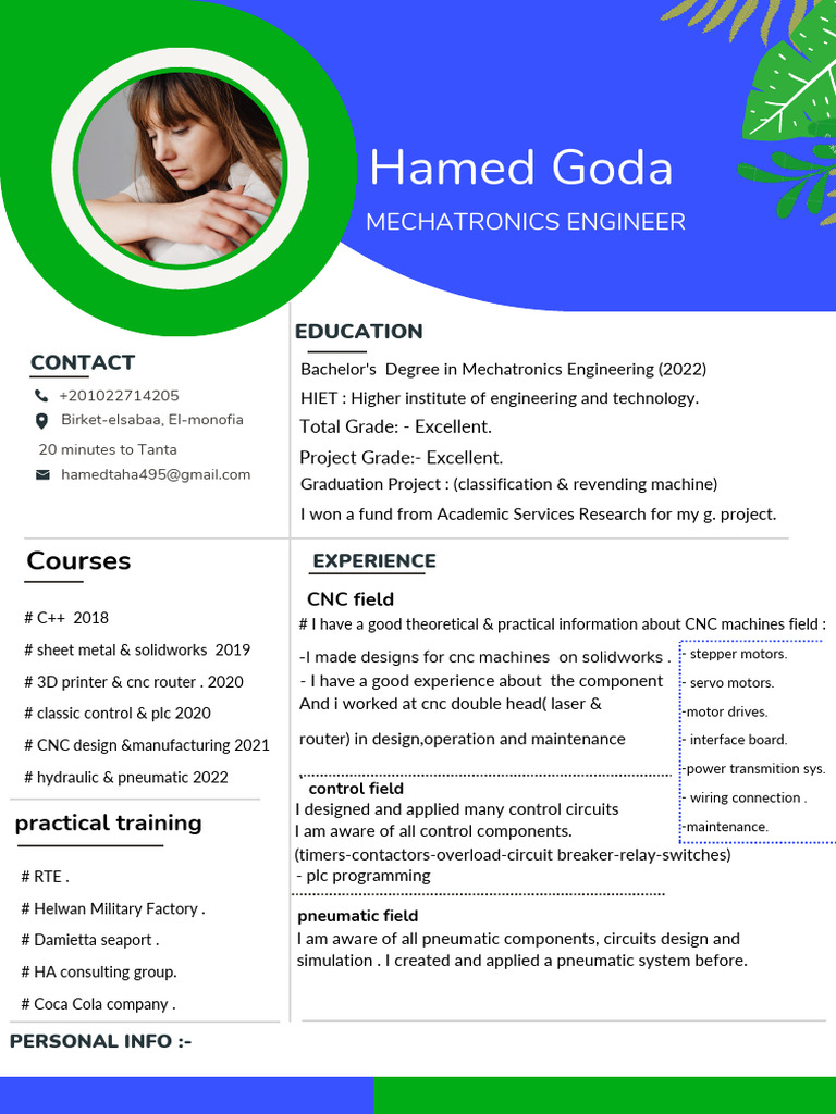 Mechatronics Engineer Resume Overview | PDF | Computers | Technology & Engineering