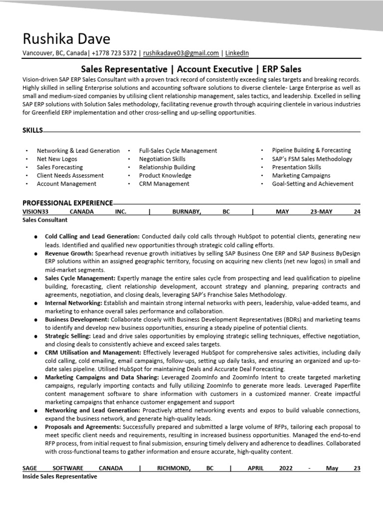 Rushika Dave Resume 0704 | PDF | Sales | Enterprise Resource Planning