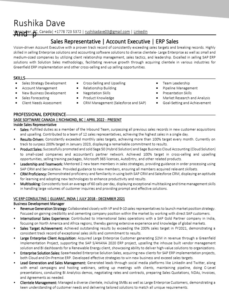 Rushika Dave Resume | PDF | Customer Relationship Management | Sales
