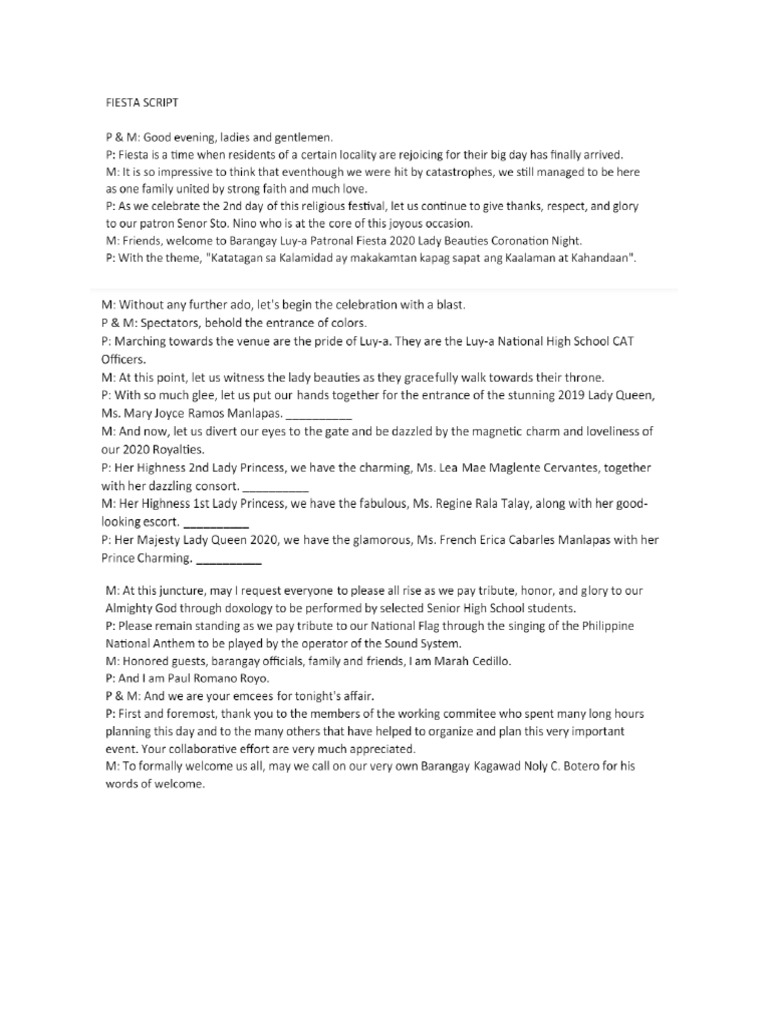 Script For Fiesta 2024 | PDF