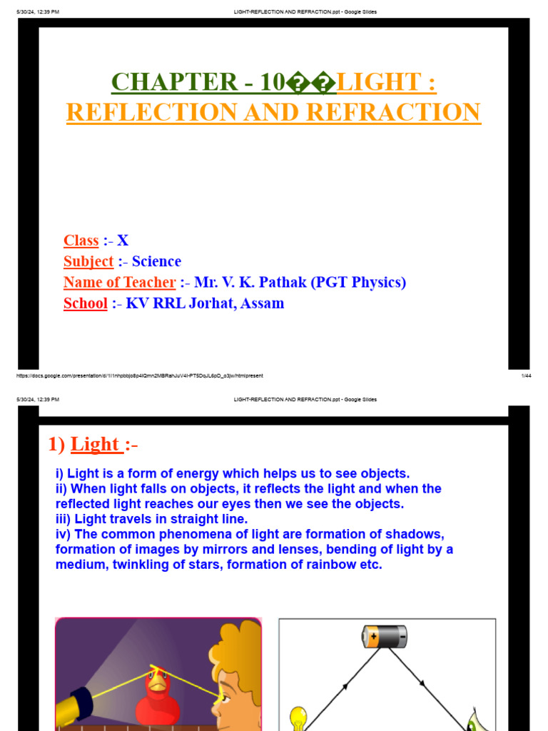 1 LIGHT-REFLECTION AND REFRACTION - PPT - Google Slides | PDF | Mirror ...