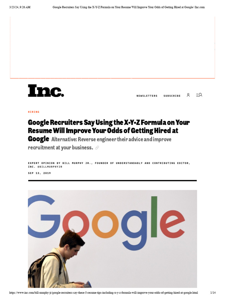 Google Recruiters Say Using The X-Y-Z Formula On Your Resume Will ...