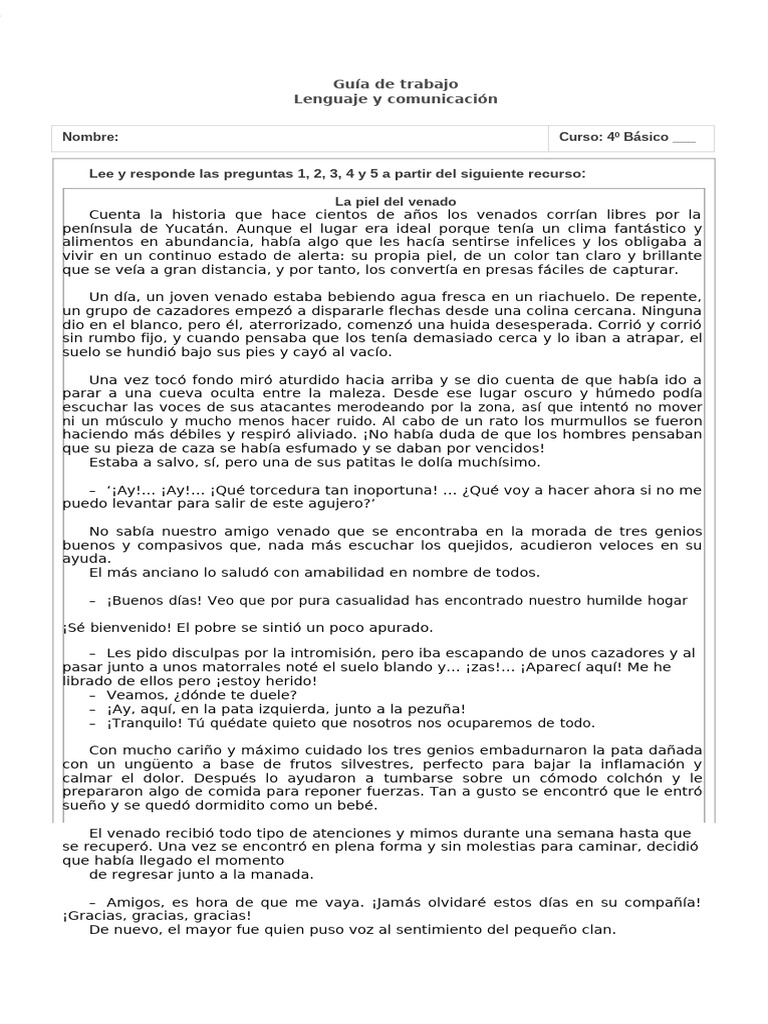 Guía 1 de Comprensión SIMCE | PDF | café