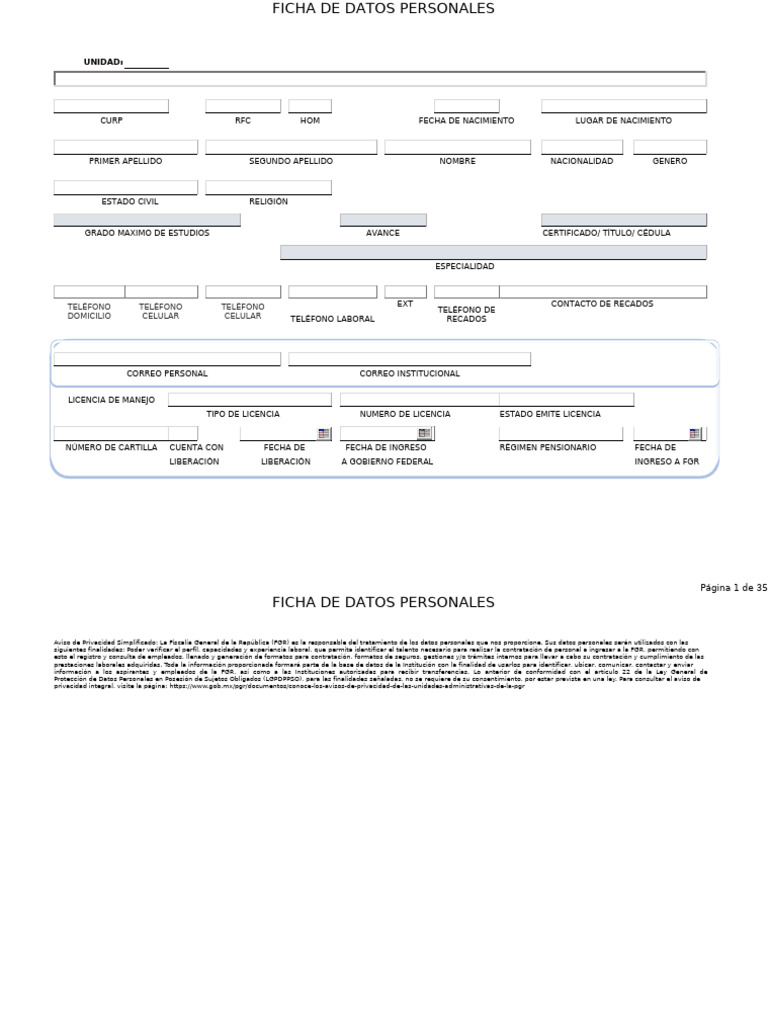 Ficha de Datos Personales FGR | PDF | Privacidad | Bases de datos