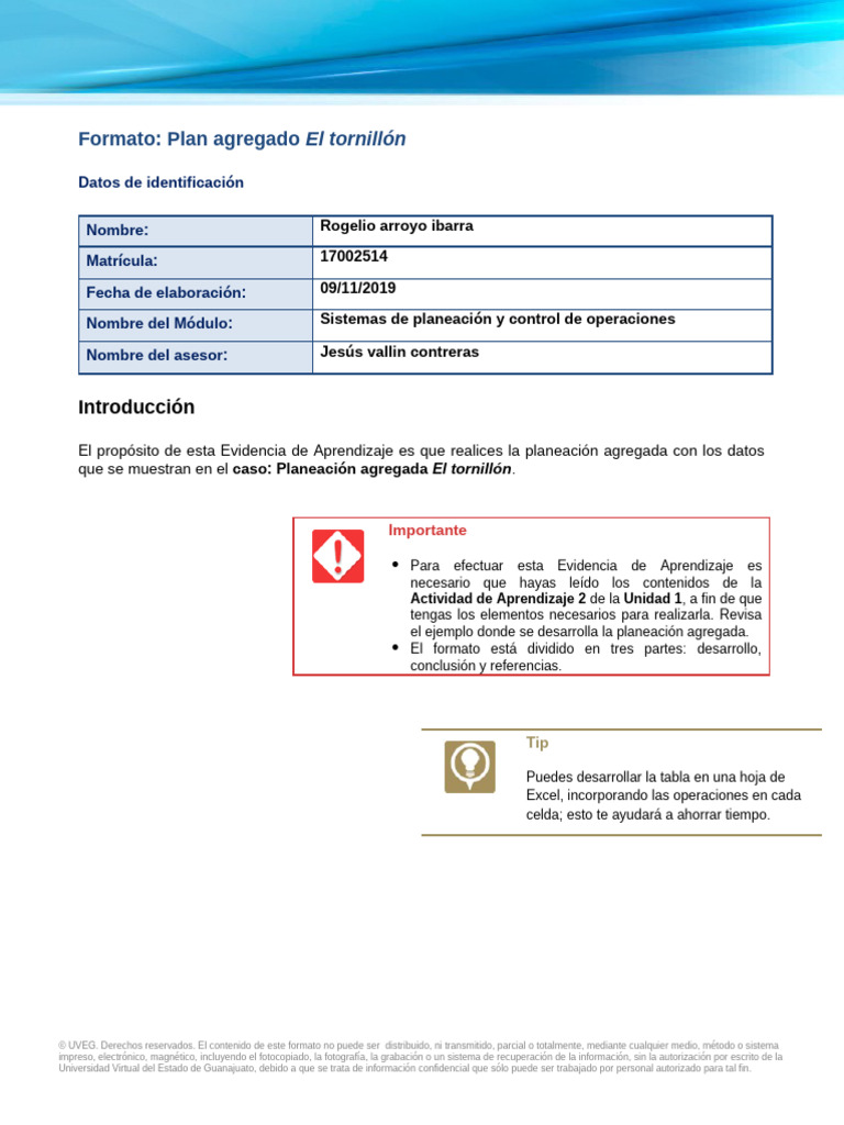 Arroyo Rogelio Plan Agregado | PDF