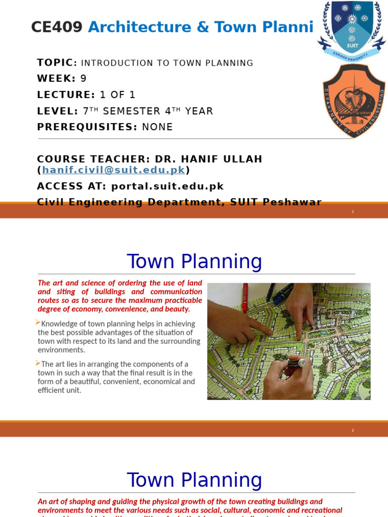 Lecture 6 - Introduction To Town Planning | PDF | Urbanization | Urban Planning