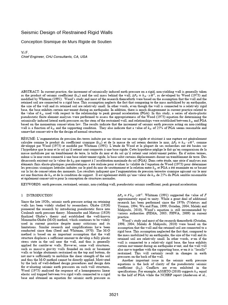 Seismic Design of Restrained Rigid Walls | PDF | Stress (Mechanics ...