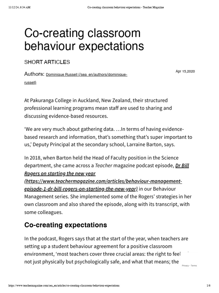 Co-Creating Classroom Behaviour Expectations - Teacher Magazine | PDF ...