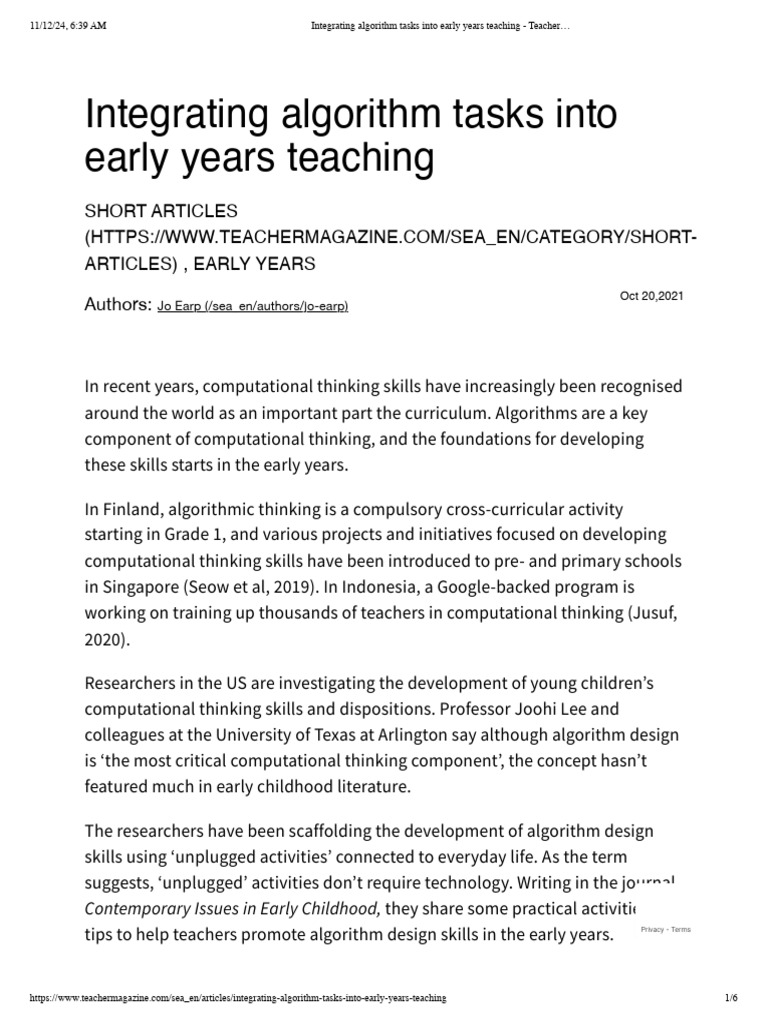 Integrating Algorithm Tasks Into Early Years Teaching - Teacher | PDF ... Integrating Algorithm Tasks Into Early Years Teaching - Teacher | PDF ...