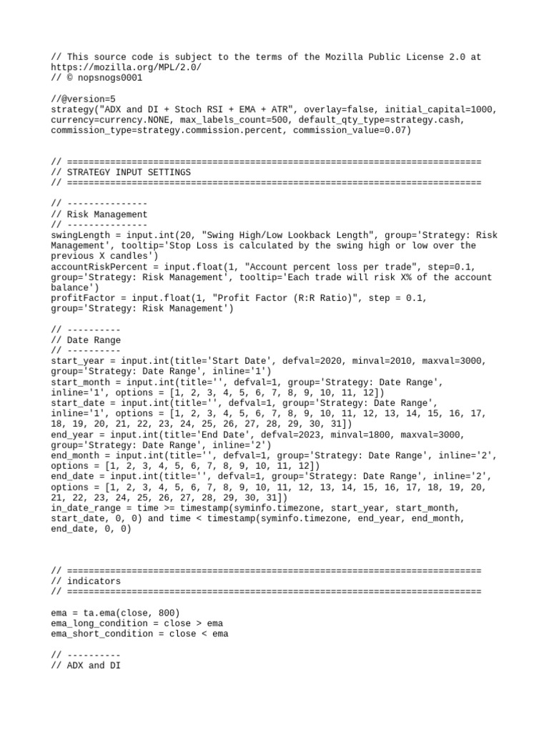 ADX and DI + Stoch RSI + EMA + ATR策略 | PDF | Risk | Financial Risk