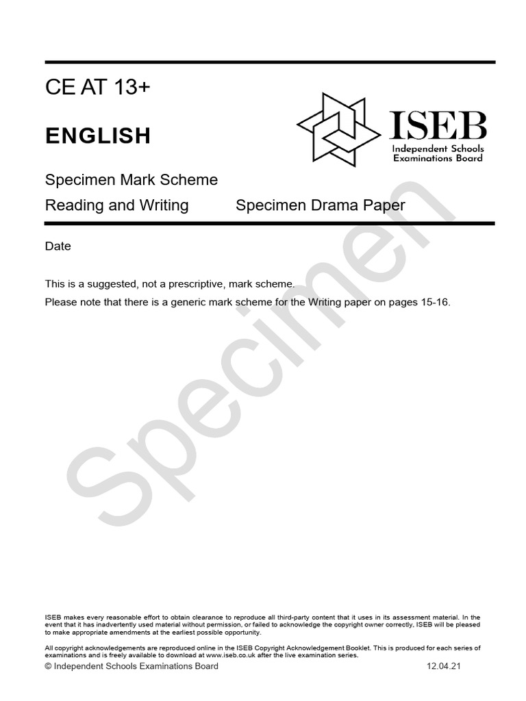 Specimen CE 13 English Core Drama Mark Scheme 2022 | PDF