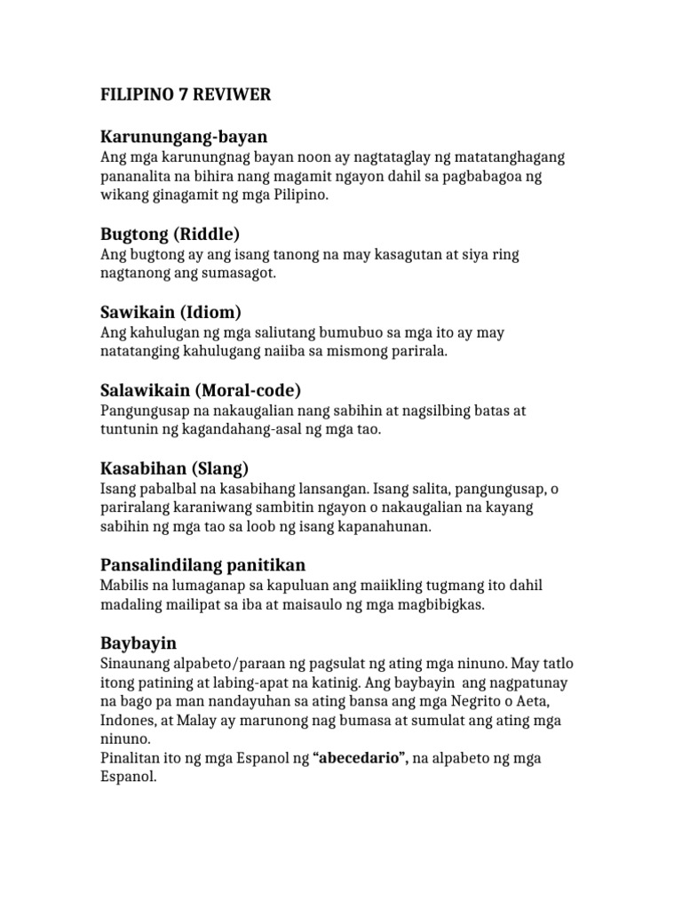 Filipino 7 Reviwer | PDF