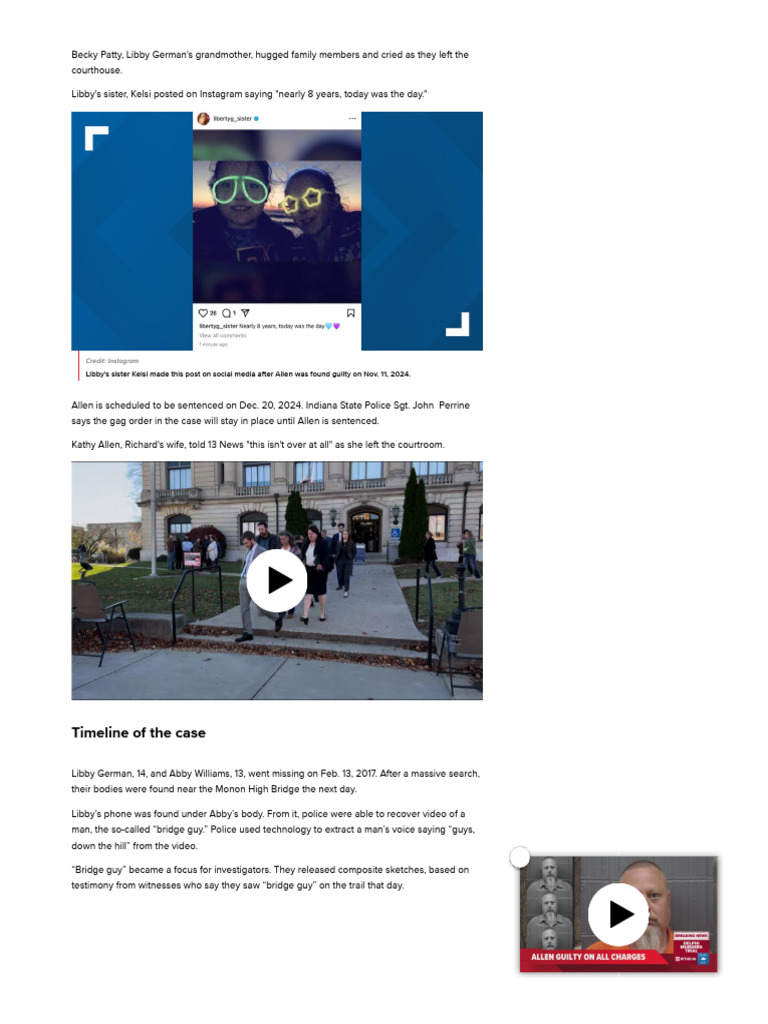 Timeline of The Case: Libby's Sister Kelsi Made This Post On Social Media After Allen Was Found ...